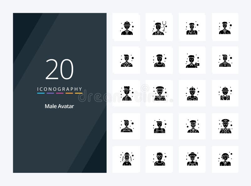 20 Male Avatar Solid Glyph Icon for Presentation Stock Vector ...
