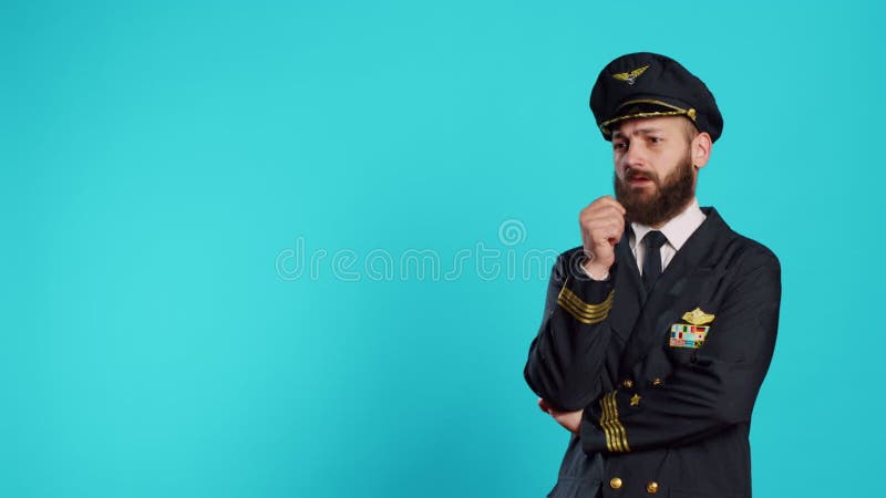 Male Aviator in Uniform Thinking about Solution Stock Video - Video of ...