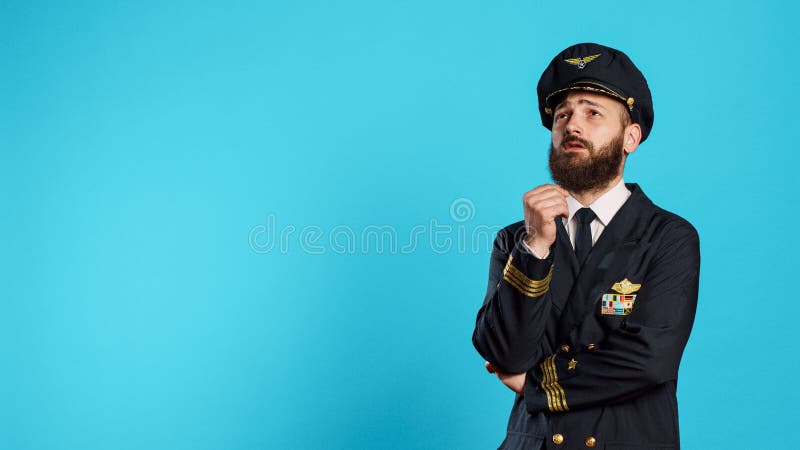 Male Aviator in Uniform Thinking about Solution Stock Photo - Image of ...