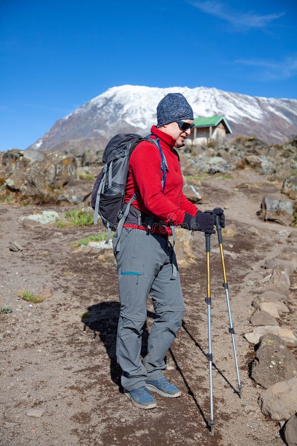Male Backpacker on the Trek To Kilimanjaro Mountain Stock Photo - Image ...