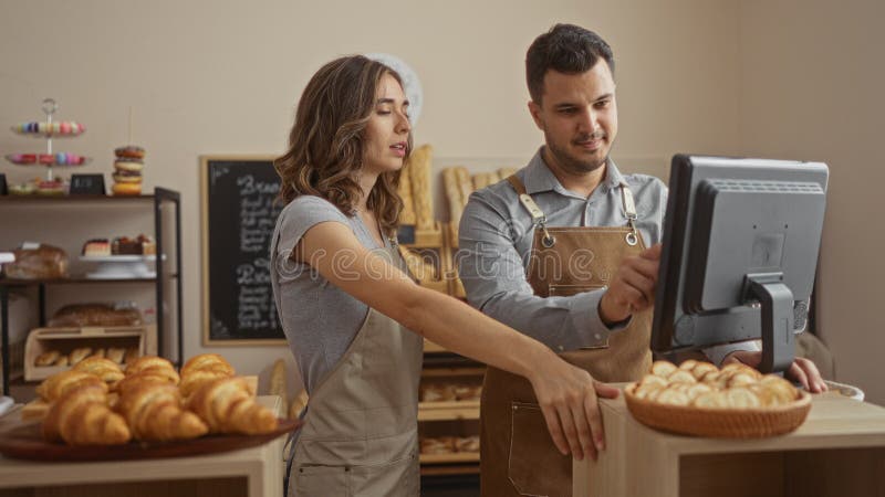 Male Baker and Female Baker Working Together Inside an Indoor Bakery ...