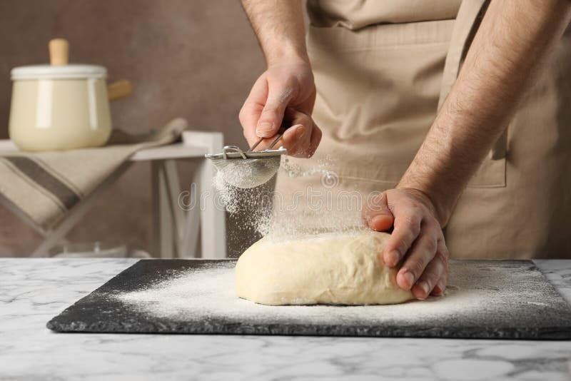 Male Baker Preparing Bread Dough at Table Stock Photo - Image of ...