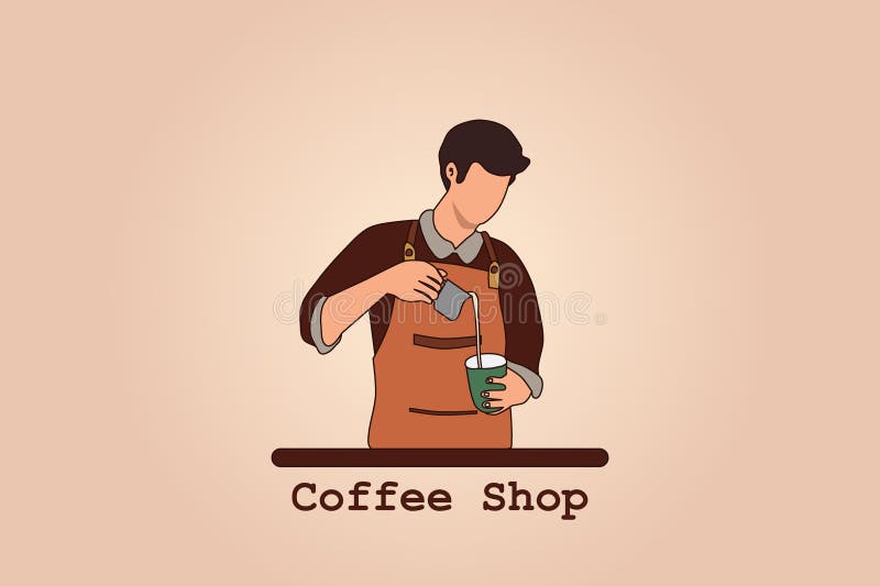 Male Barista Making Coffee at Coffee Shop. Vector Illustration Stock ...