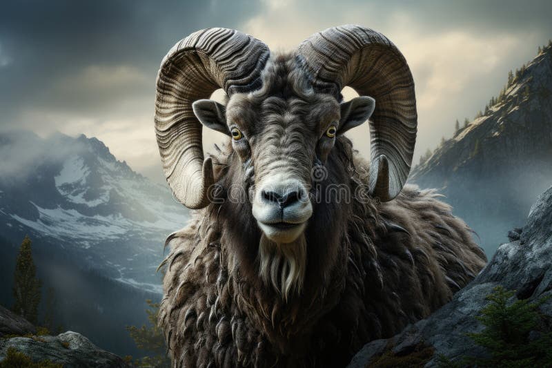 Male Bighorn Sheep Ram in the Mountains Stock Image - Image of park ...