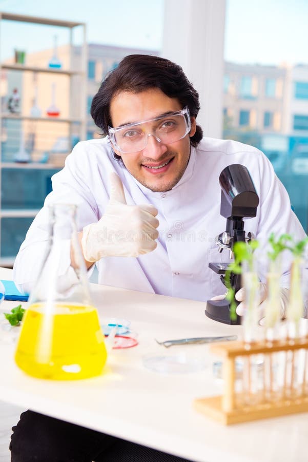 The Male Biotechnology Scientist Chemist Working in the Lab Stock Photo ...