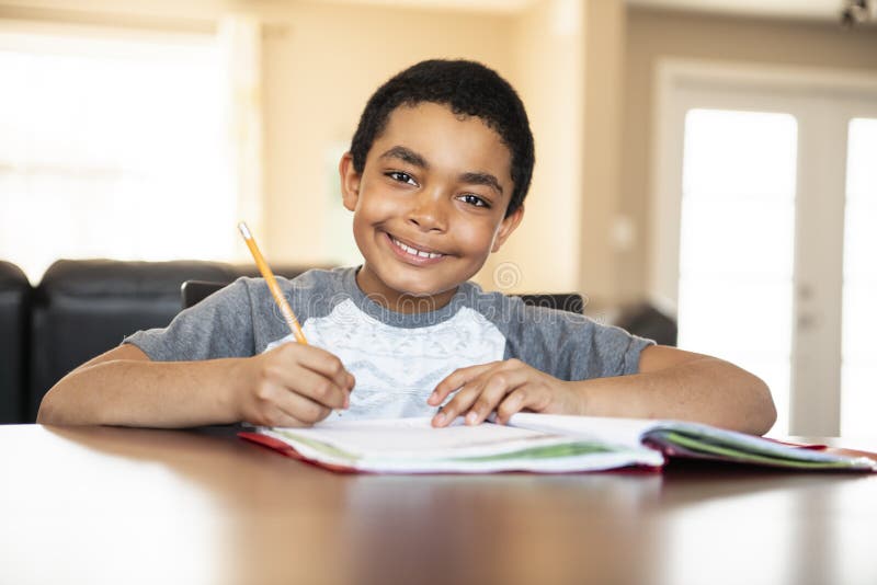 Two Black Child Doing Homework at Home Stock Image - Image of desk ...