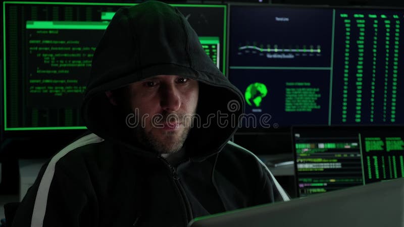 Male Black Hat Hacker Hacking Security Firewall. 4k Resolution Video ...