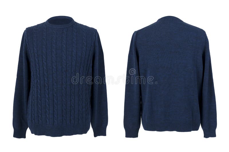 Blue Sweater Isolated on White Front and Back View Stock Image - Image ...
