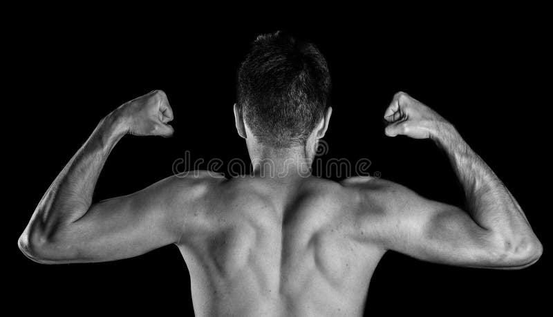 Male Bodybuilder Flexing His Biceps, Back View Stock Photo - Image of ...