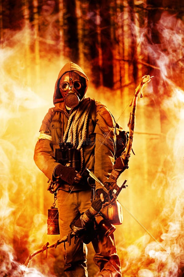 A Male Bow Hunter Wearing Gas Mask Stock Photo - Image of aggressive ...