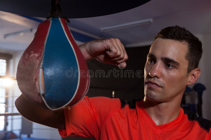 Male Boxer Practicing Boxing with Punching Bag Stock Photo - Image of ...