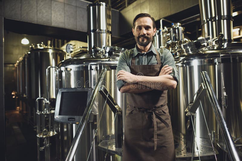 Male Brewery Worker in Apron Stock Photo - Image of draught, ethanol ...