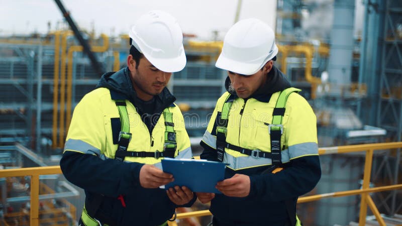 Male Builder Engineer Colleagues Talking Construction Development Paper ...