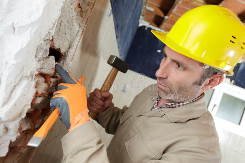 Male Builder with Hammer in Hand Stock Image - Image of standing, tool ...