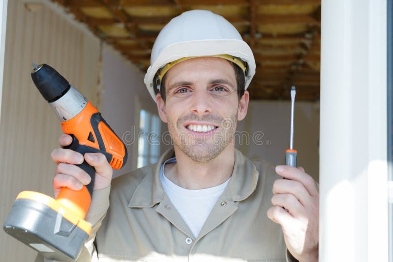 Male Builder in with Helmet Stock Image - Image of builder, choice ...