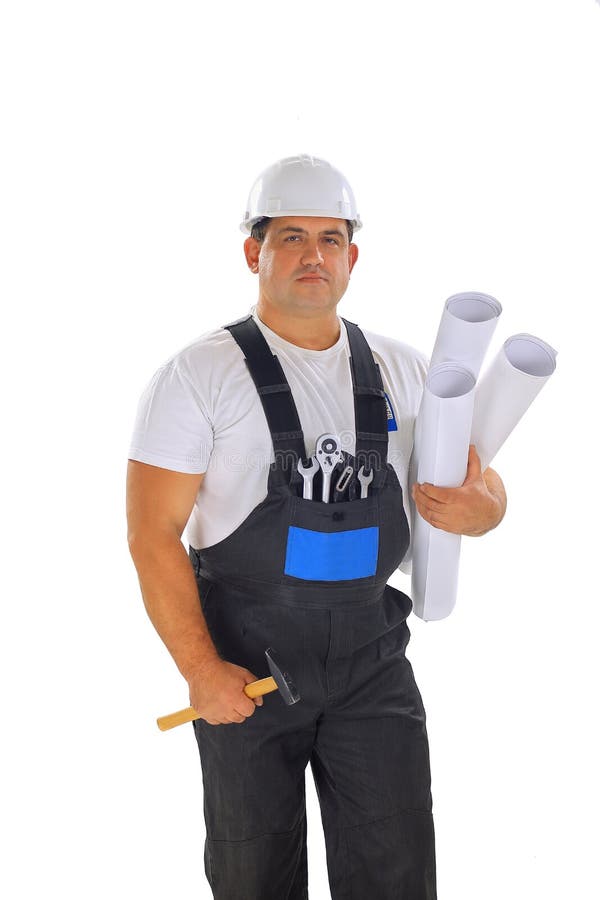 Male builder with plans stock image. Image of constructor - 22135365