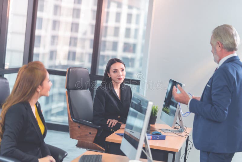 Male Business Boss Giving Speech in Office Stock Image - Image of ...