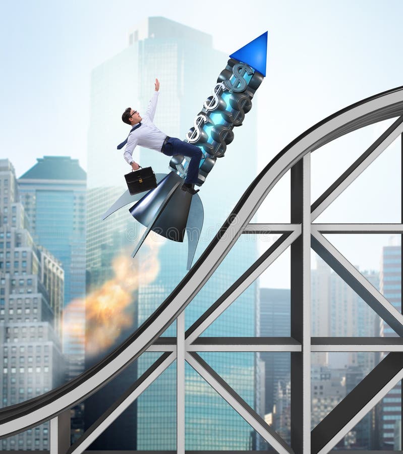 Male Businessman Flying on Rocket in Business Concept Stock Image ...