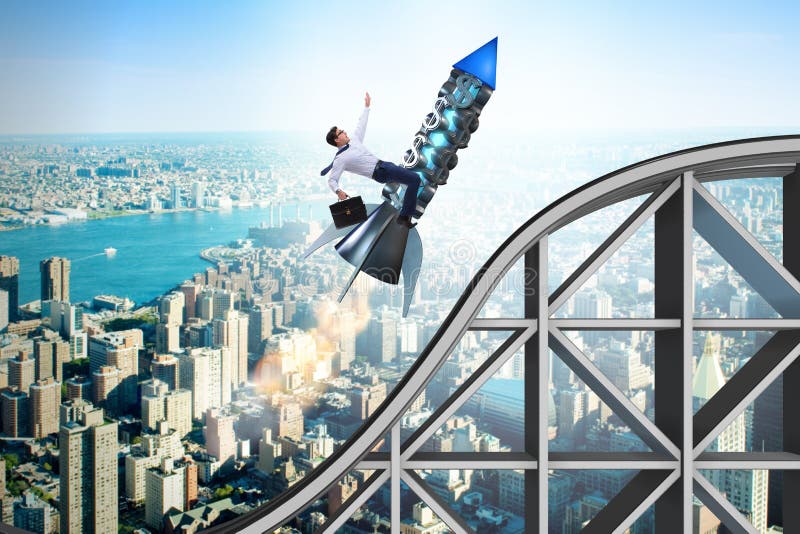 The Male Businessman Flying on Rocket in Business Concept Stock Image ...