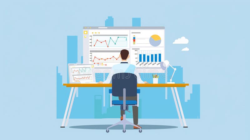 Male Businessman is Sitting while Working in Front of a Computer. Focus ...