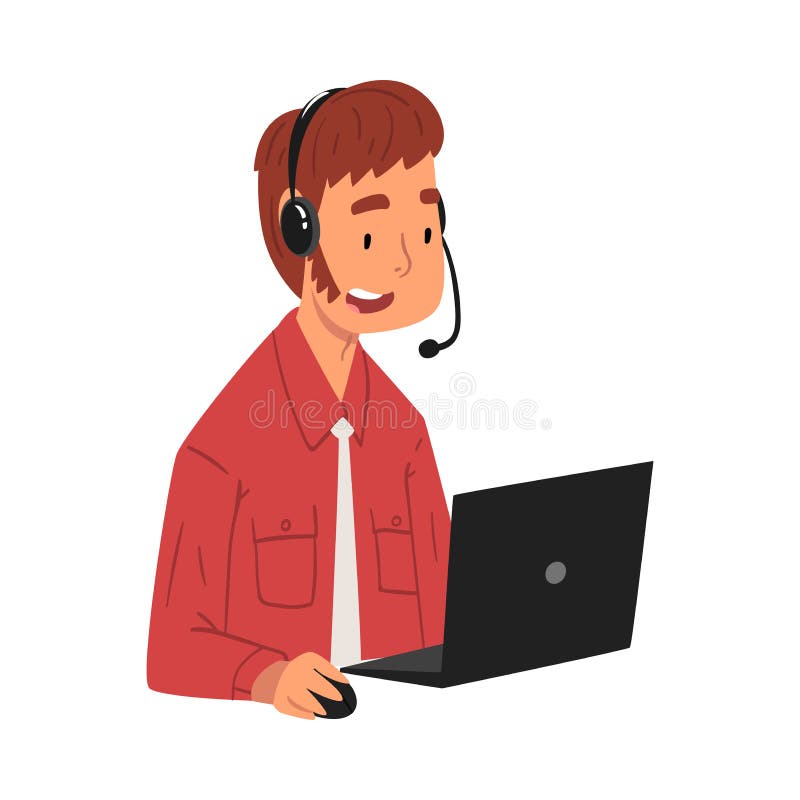 Male Call Center Agent and Speech Bubble, Online Customer Support ...