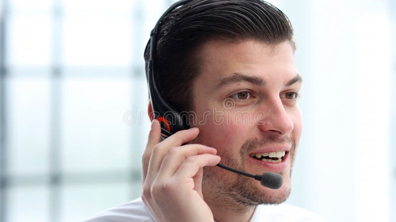 Male Call Center Worker Close-up in Office Working Stock Photo - Image ...