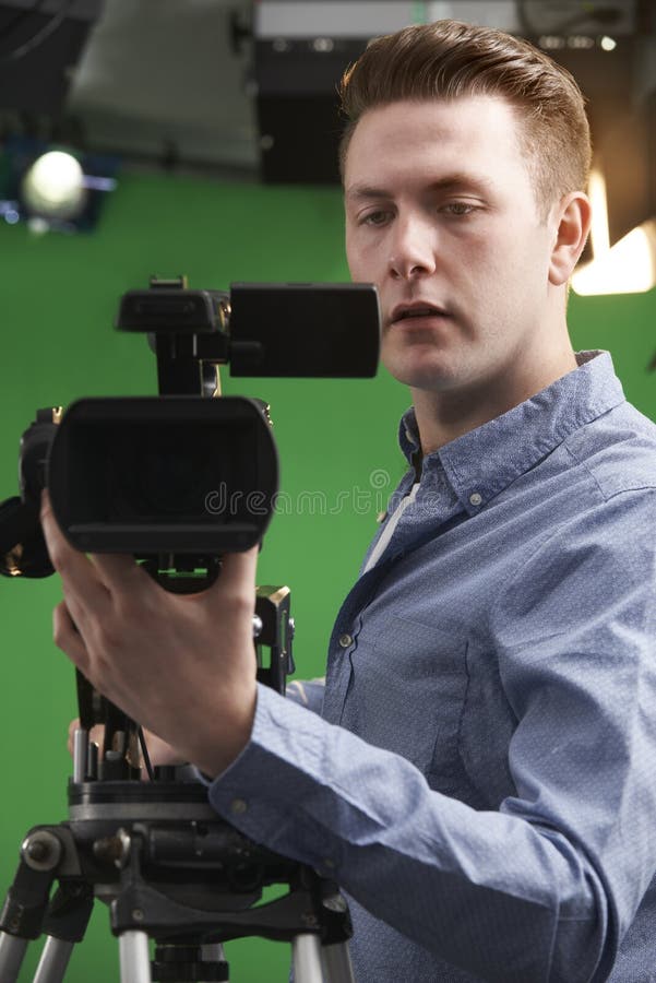 Male Camera Operator in Television Studio Stock Photo - Image of ...