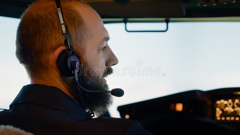 Male Captain Pilot Flying Airplane with Dashboard Command Stock Photo ...
