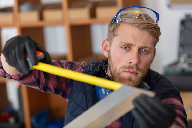 Male Carpenter at Interior Wood Door Installation Stock Photo - Image ...
