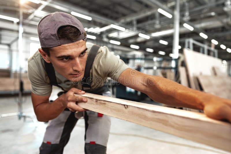 Male Carpenter Using Some Woodworking Tools for His Work in a Factory ...