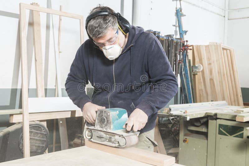 Male Carpenter Working in His Carpentry Workshop Stock Photo - Image of ...