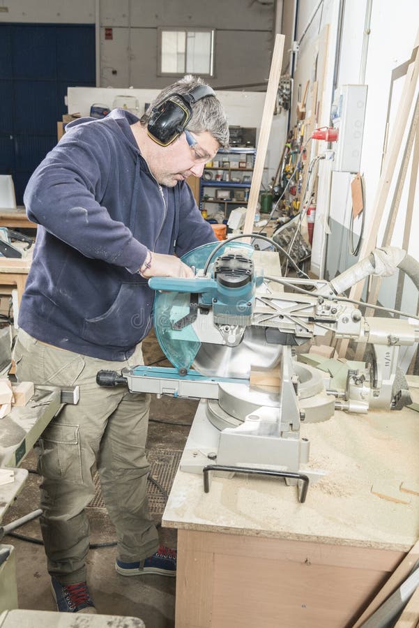 Male Carpenter Working in His Carpentry Workshop Stock Photo - Image of ...