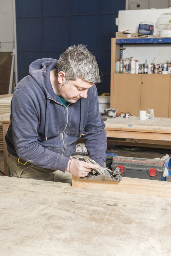 Male Carpenter Working in His Carpentry Workshop Stock Photo - Image of ...