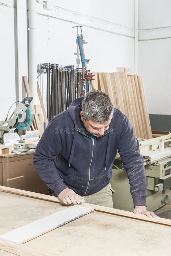 Male Carpenter Working in His Carpentry Workshop Stock Photo - Image of ...