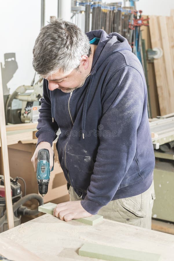 Male Carpenter Working in His Carpentry Workshop Stock Photo - Image of ...