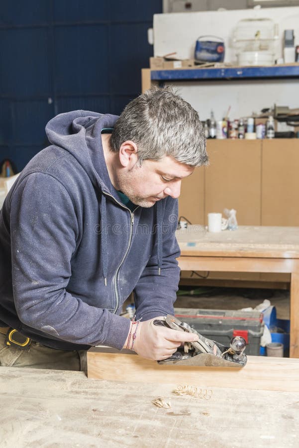 Male Carpenter Working in His Carpentry Workshop Stock Photo - Image of ...