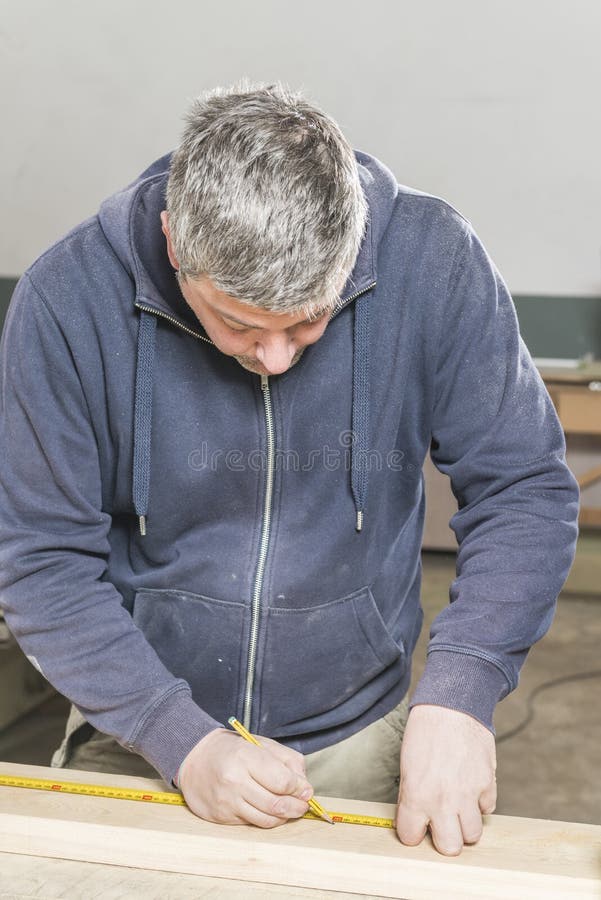 Male Carpenter Working in His Carpentry Workshop Stock Image - Image of ...