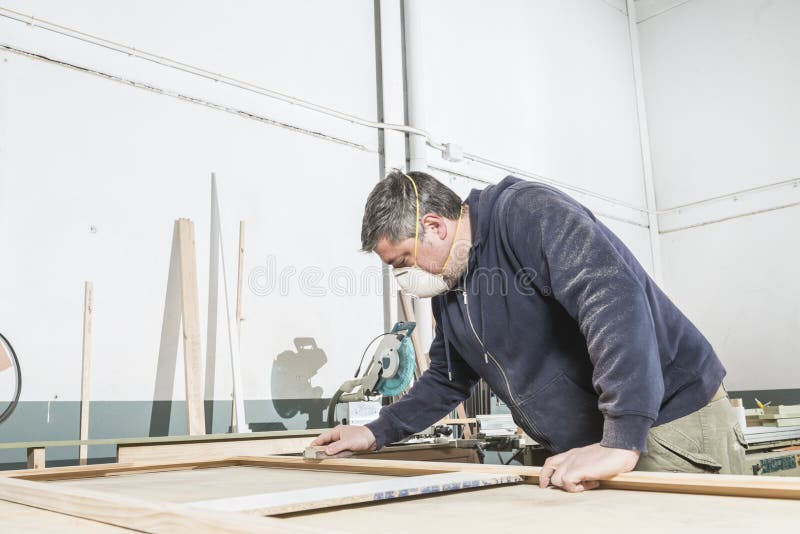 Male Carpenter Working in His Carpentry Workshop Stock Image - Image of ...