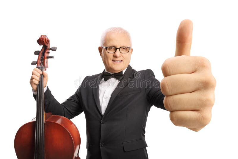 Male Cellist Gesturing Thumbs Up in Front of Camera Stock Image - Image ...