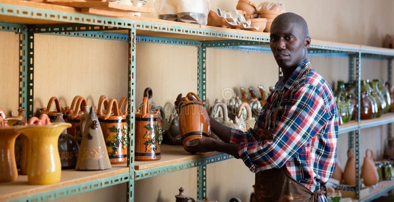 Male Ceramist Working in Pottery Workshop Stock Photo - Image of ...