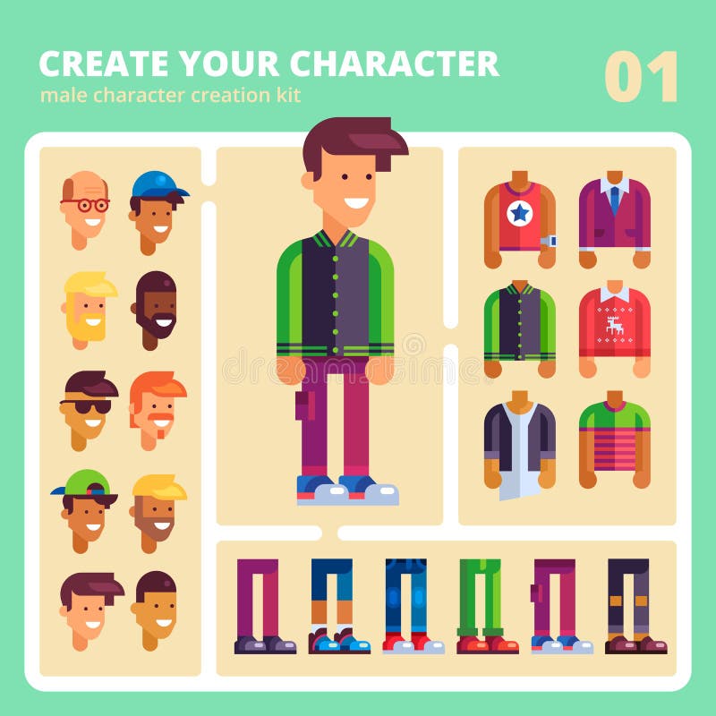 Male Character Kit in Flat Design. Vector. Stock Vector - Illustration ...