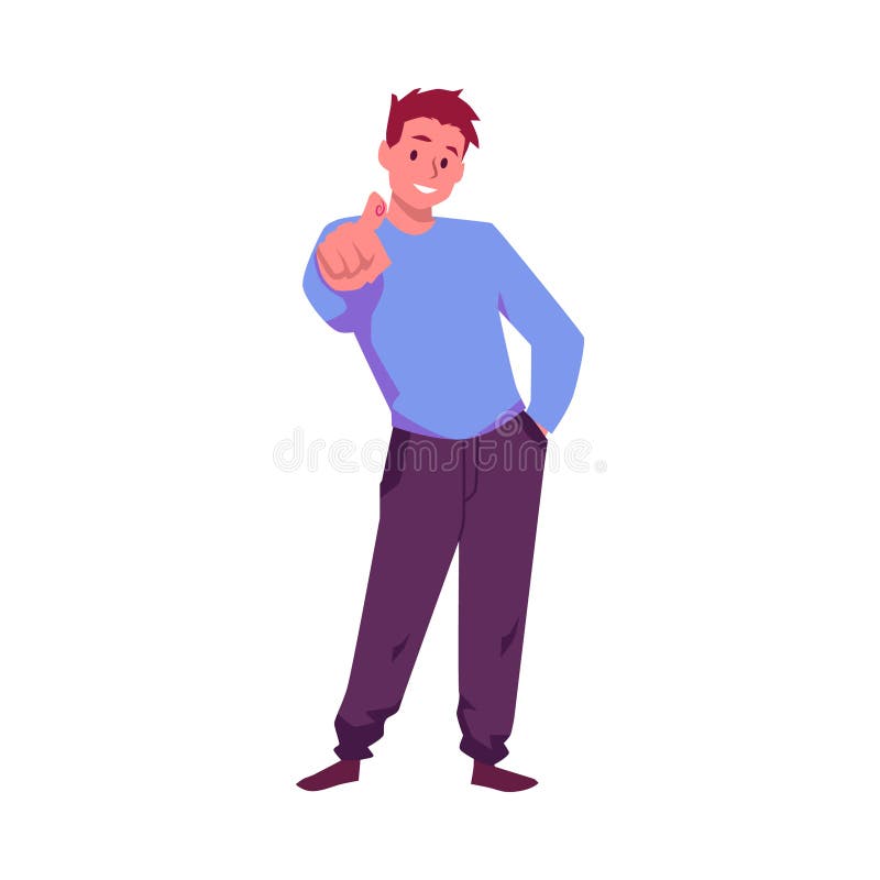 Male Character Points His Finger Forward Flat Vector Illustration ...