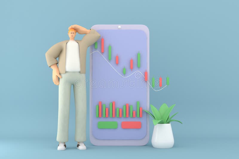 A Male Character Presentation the Infographic on Mobile Screen. 3d ...