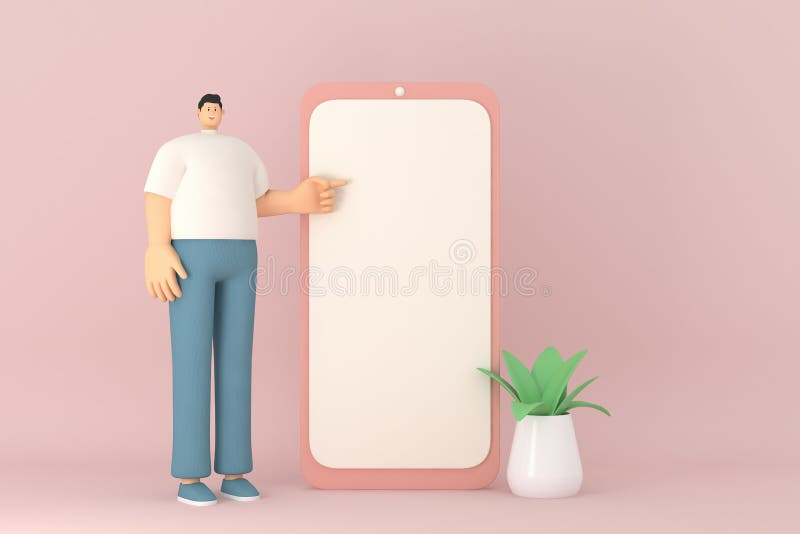 A Male Character Presentation on the Mobile White Screen. 3d Rendering ...