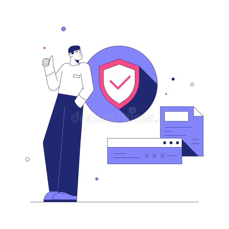 Male Character with Shield and Documents in Flat Vector Illustration ...