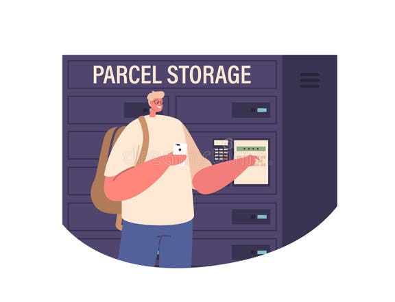 Male Character Uses Terminal for Secure and Convenient Parcel Storage ...
