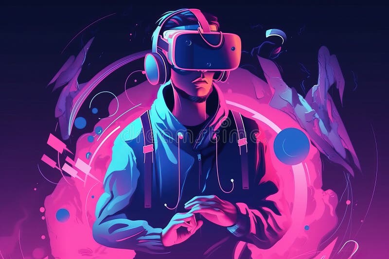 A Male Character Uses a Virtual Reality Device Metauniverse, Generative ...