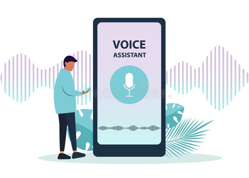 Male Character Using Voice Control for His Phone. Isolated Vector ...