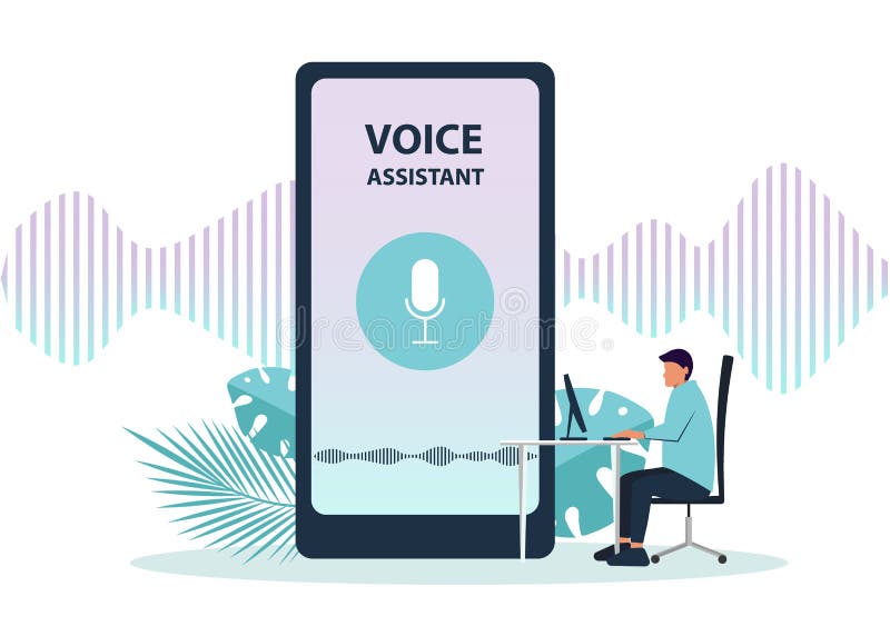 Male Character Using Voice Control for His Phone. Isolated Vector ...