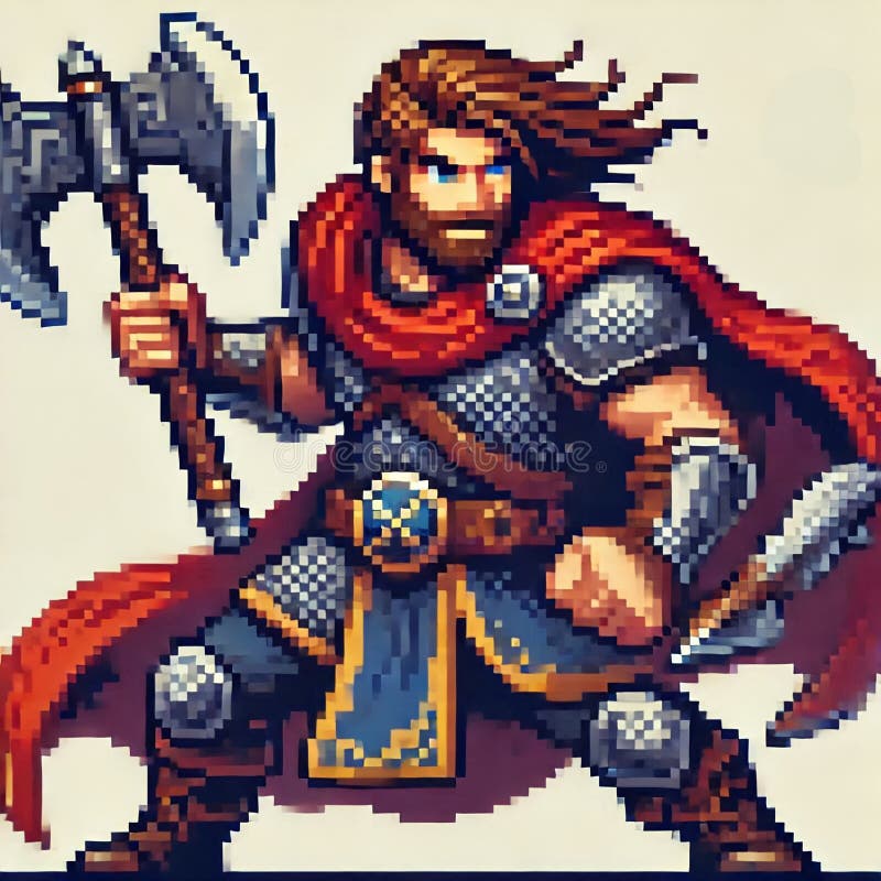 Male Character Vector Design with Armor and Carrying an Axe, Pixel Art ...
